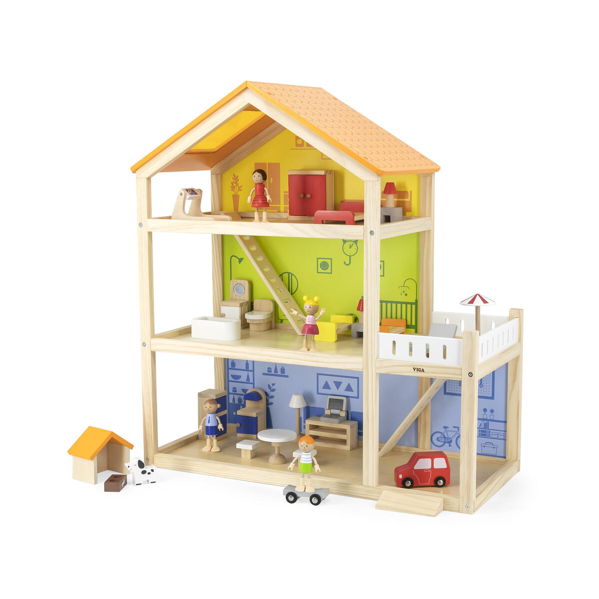 Dockhus i trä med tillbehör - Lekolar